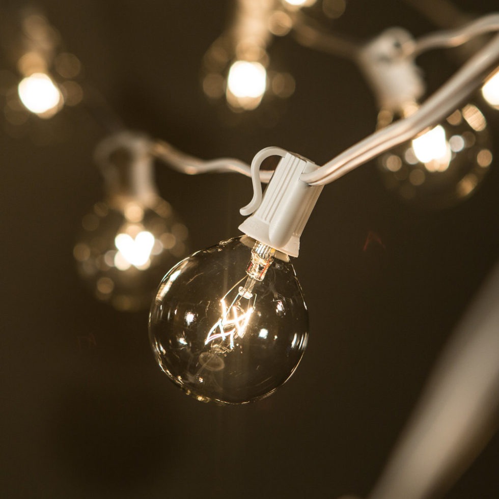 G50 Globe Lights Set with Clear Bulbs and White Wire