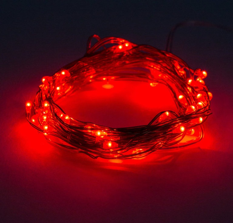 33 Foot - Plug in LED Fairy Lights- 100 Red Micro LED Lights on Copper ...