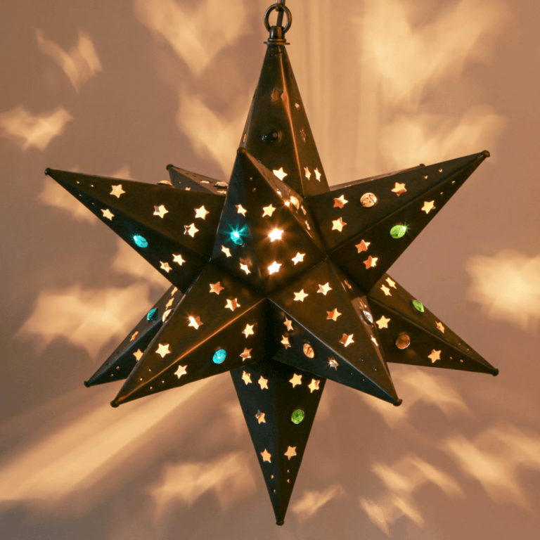 16” Tin Mexican Star Lights with Star Cutouts and Marbles