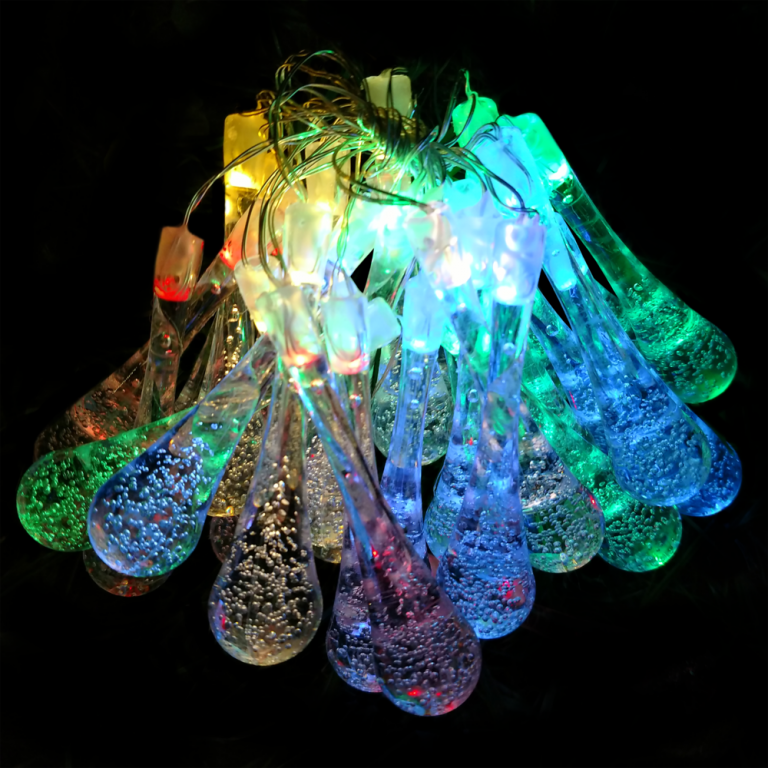 Solar Powered Water Drop String Lights - 30 LED Multi Colored, 8 Modes ...