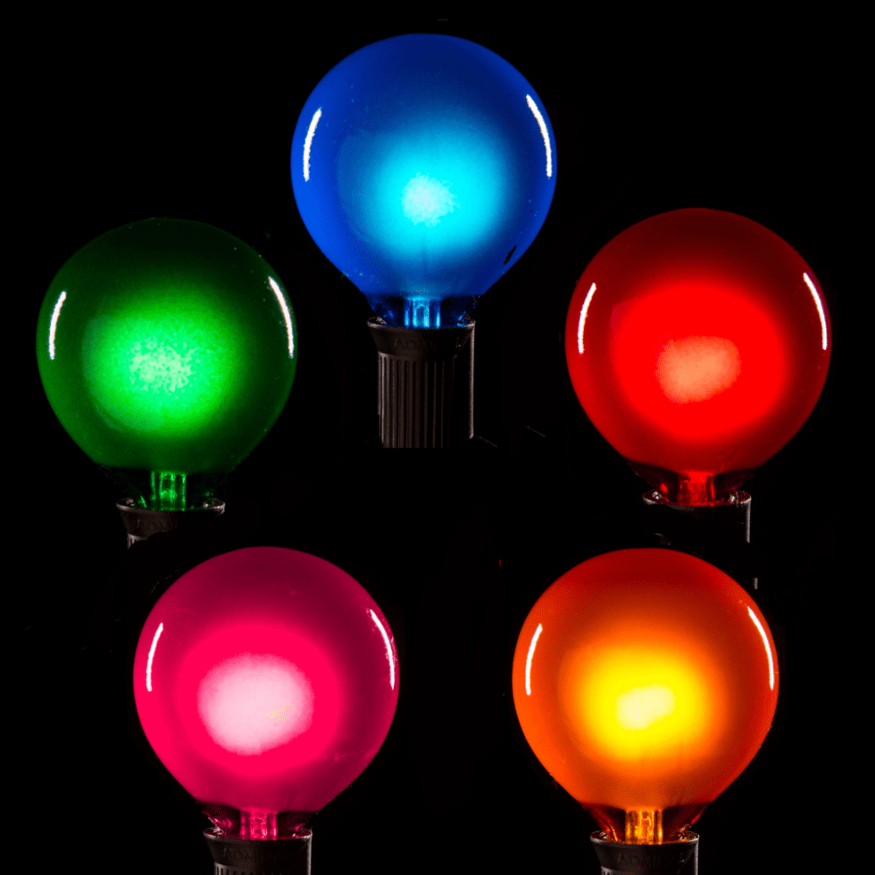 (Box of 25) G50 ASSORTED TRANSPARENT MIX C9 (E17) Base Light Bulbs (R,O ...