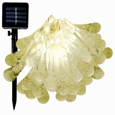 Solar Powered Water Drop String Lights - 30 LED Warm White, 8 Modes ...