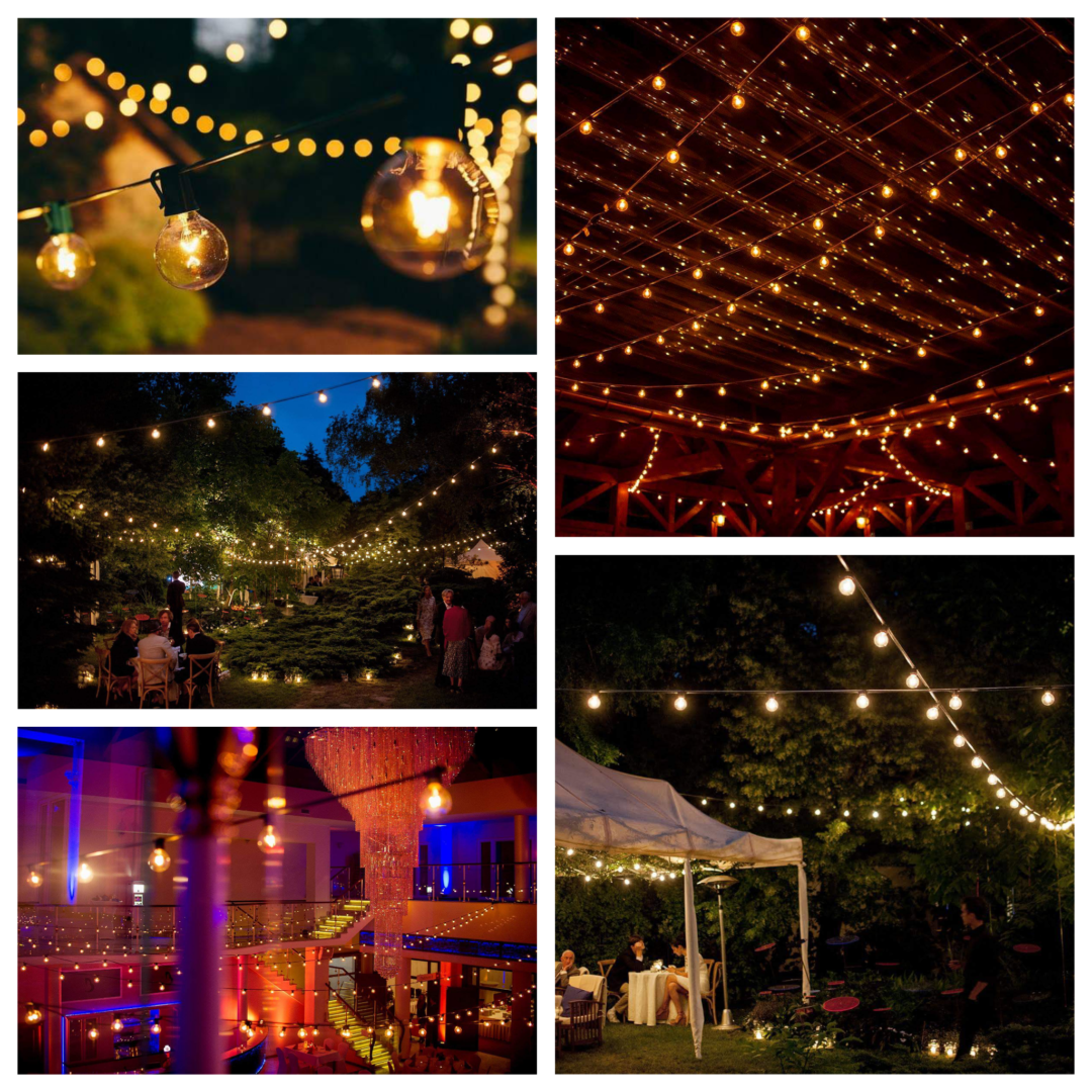 G40 Filament LED String Lights Outdoor with Black Wire