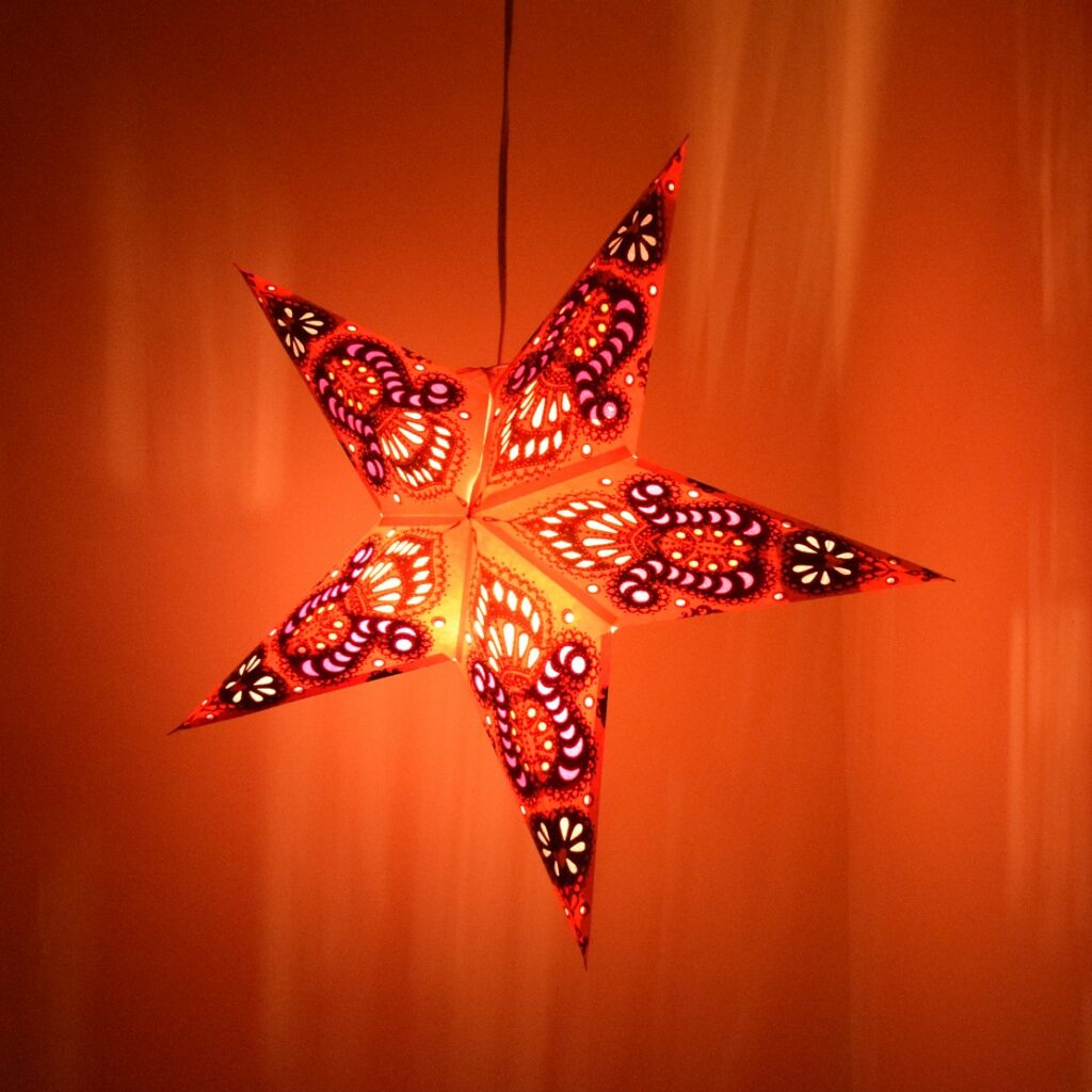 (S236) Peacock Paper Star Lantern (Red) - Hometown Evolution Inc.