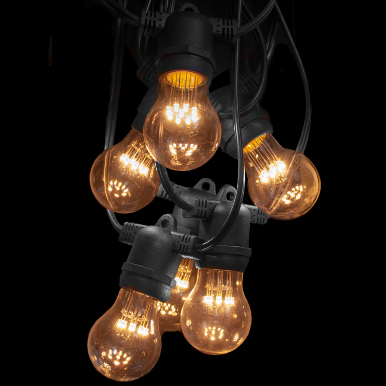 PS50 Clear Commercial String Light Sets with Black Wire - Hometown ...