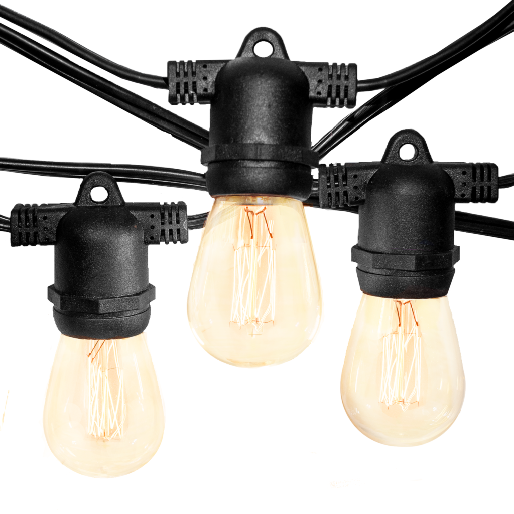 E26 Edison Bulb Lights with S14 Lantern Bulbs and Black Wire