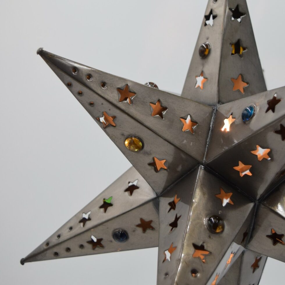 16” Tin Mexican Star Lights with Star Cutouts and Marbles