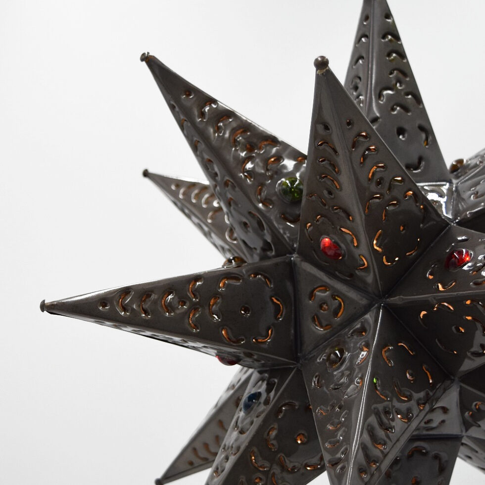 16” Mexican Tin Star Lights with Flower Cutouts and Marbles