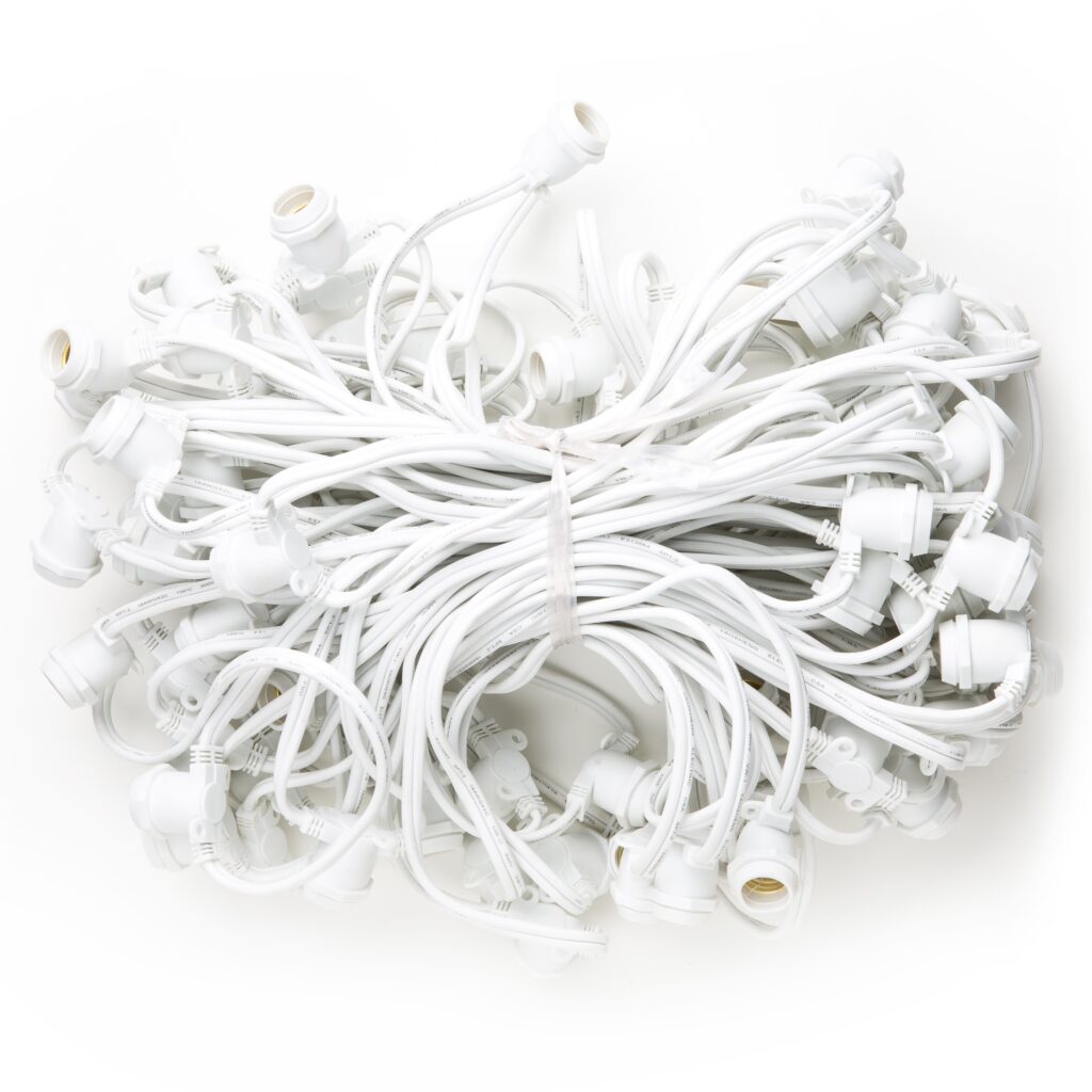 White 100’ C9 Commercial Grade Light Stringers with 16 AWG Wire