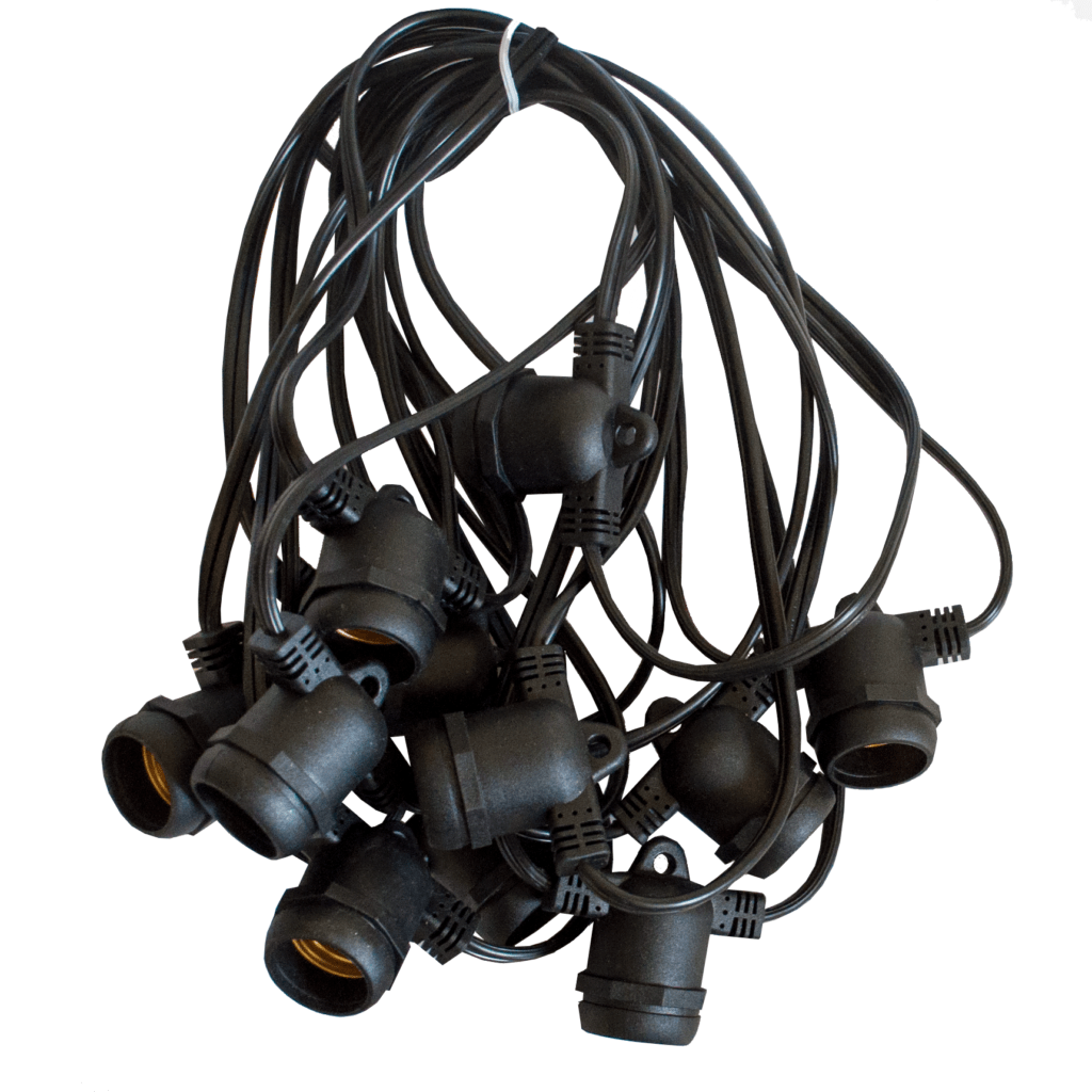 E26 Hanging Edison Lights with S14 Zig Zag Bulbs and Black Wire