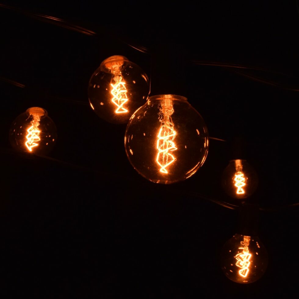 G50 Spiral Edison Bulb String Lights Set with Black Wire