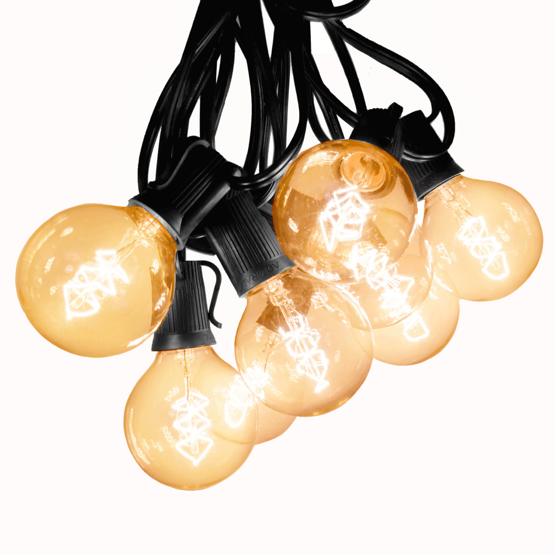 G50 Spiral Edison Bulb String Lights Set with Black Wire