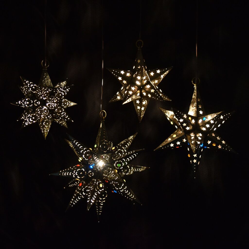 16” Tin Mexican Star Lights with Star Cutouts and Marbles
