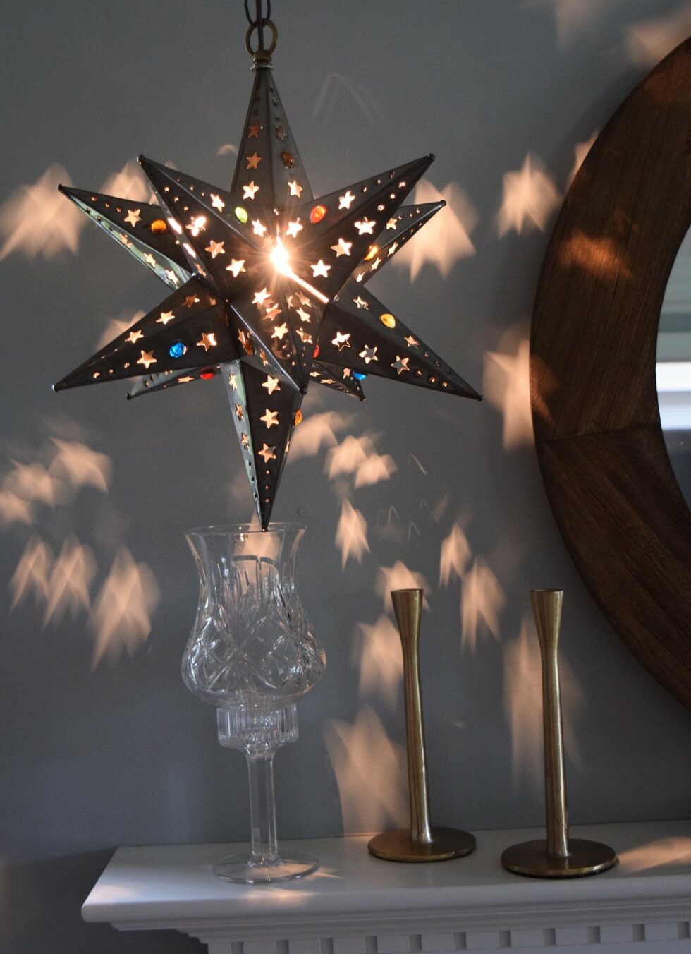 16” Tin Mexican Star Lights with Star Cutouts and Marbles