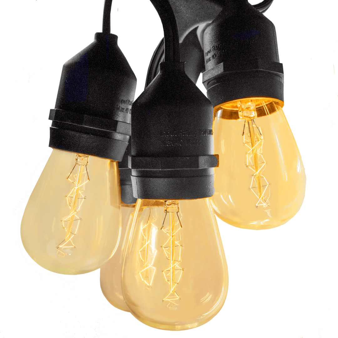 E26 Outdoor Edison Lights with S14 Zig Zag Bulbs and Black Wire