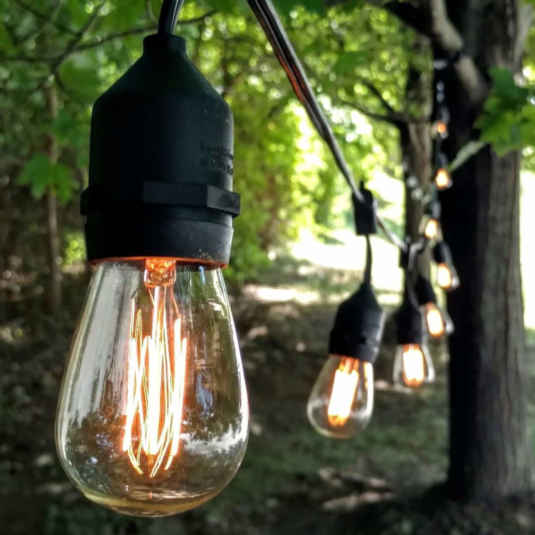 E26 Edison Outdoor Lights with S14 Lantern Bulbs and Black Wire